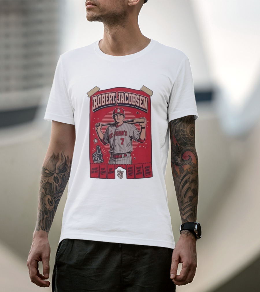 Robert Jacobsen St John's 7 Red Storm Defend The Hill Play Tough Blood Line United T-Shirt