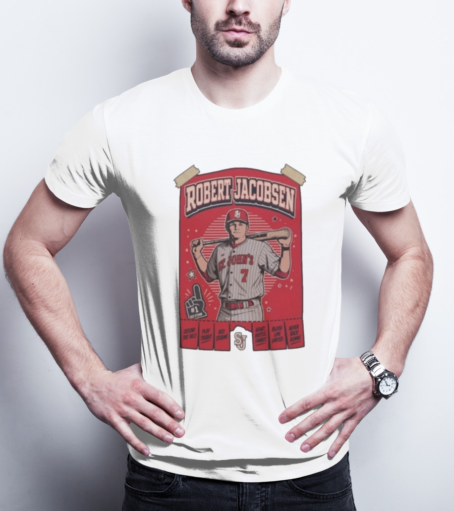 Robert Jacobsen St John's 7 Red Storm Defend The Hill Play Tough Blood Line United T-Shirt