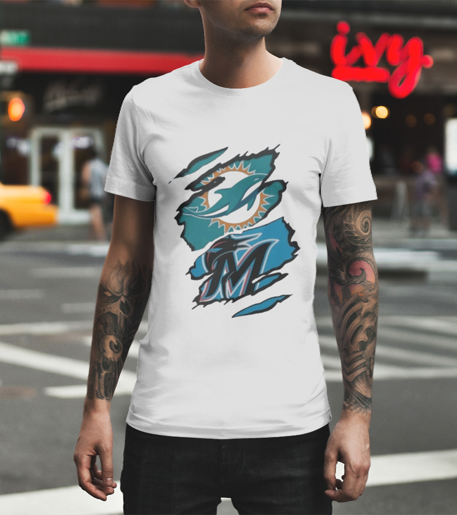 Miami Dolphins Marlins Beneath The Surface NFL MLB T-Shirt