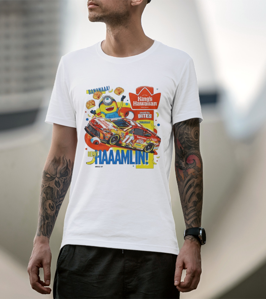 Minions Bananaa With Denny Hamlin King's Hawaiian Shake 'n Bites Racing 2026 T-Shirt