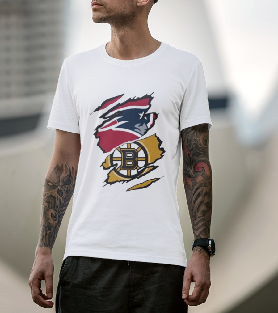 New England Patriots Boston Bruins Beneath The Surface Team Crossover Heritage T-Shirt