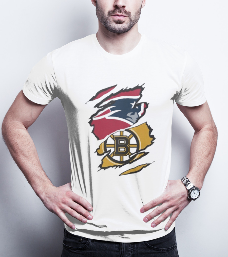 New England Patriots Boston Bruins Beneath The Surface Team Crossover Heritage T-Shirt