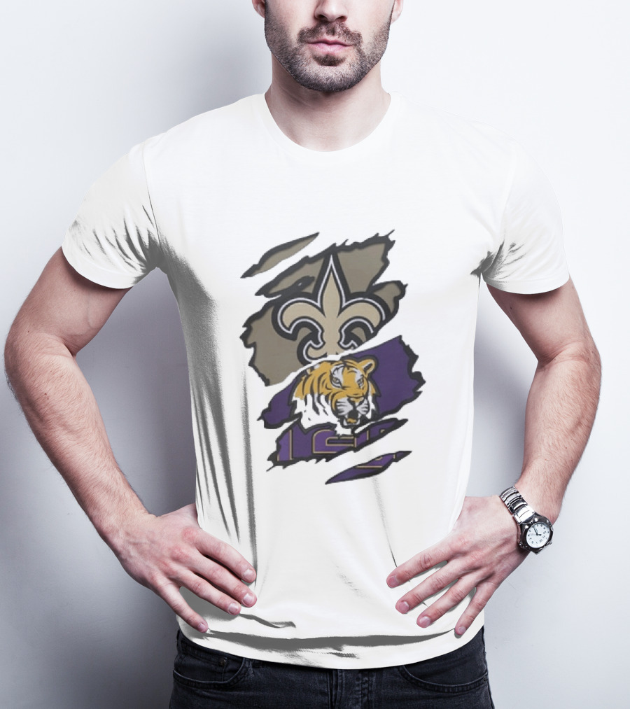 New Orleans Saints LSU Tigers Beneath The Surface Fleur De Lis Tiger Split T-Shirt