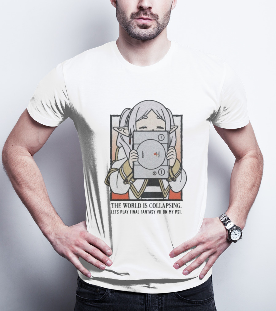 The World Is Collapsing Lets Play Final Fantasy VII On My PS1 Frieren Fantasy Gaming Nostalgia T-Shirt