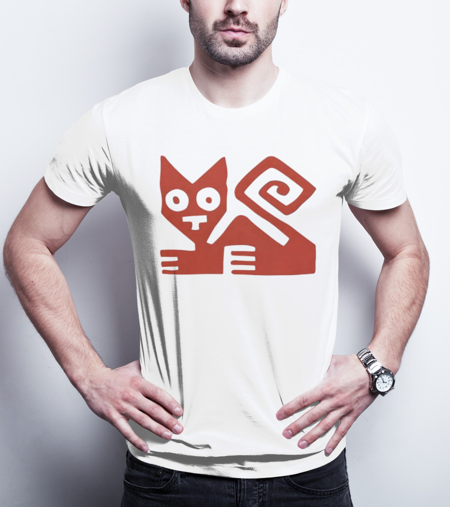 Peruvian Cat Nazca Lines Style Geometric Red T-Shirt