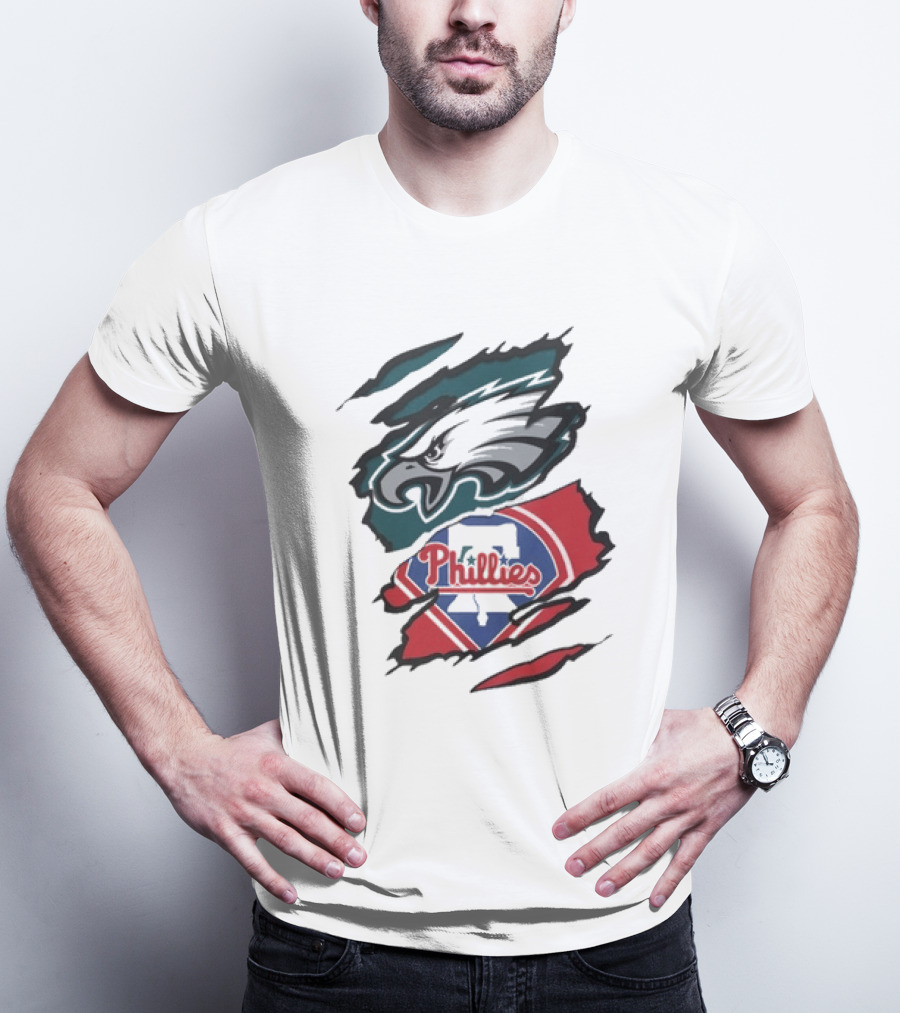 Philadelphia Eagles And Phillies Fan Merge Beneath The Surface T-Shirt