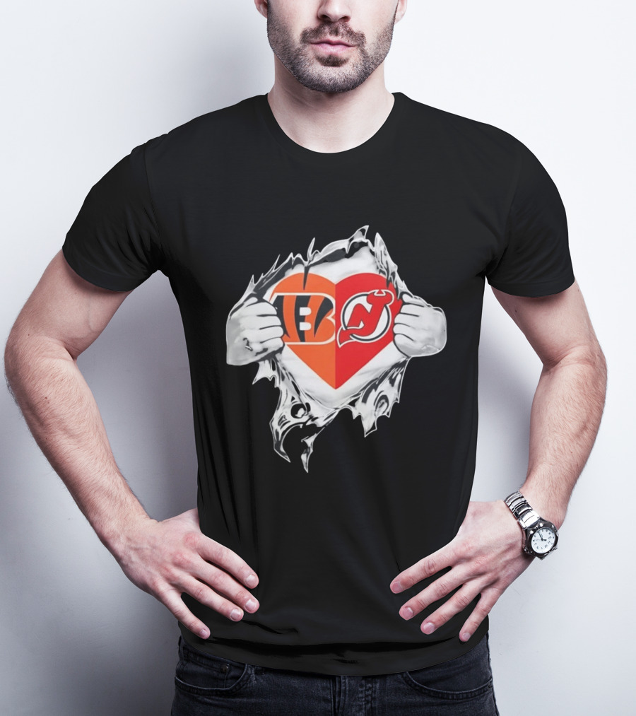 Bengals Devils Tattered Heart Shape Fan T-Shirt