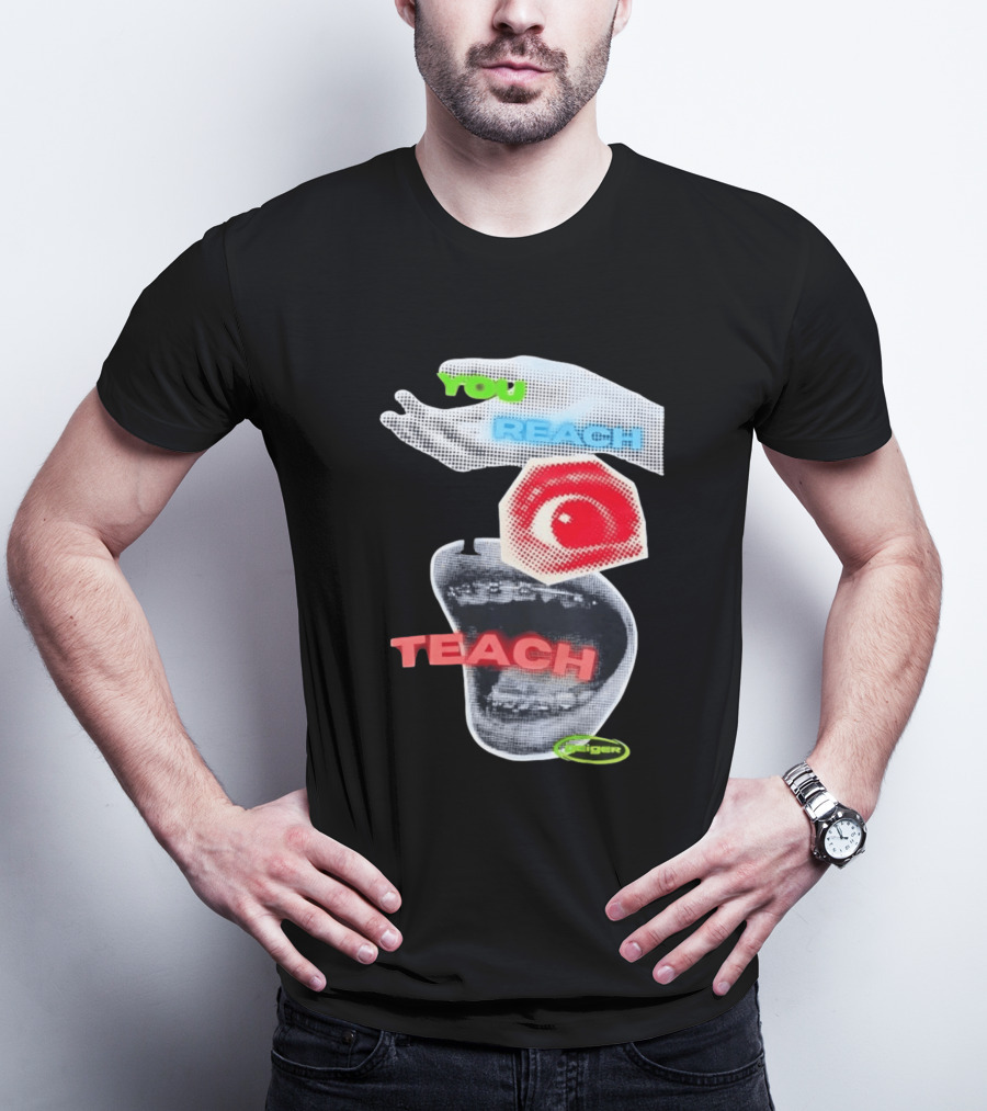 Geiger You Reach I Teach Hand Eye Mouth Collage T-Shirt