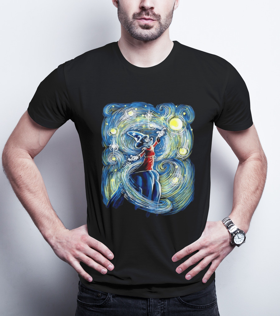 Sorcerer Mickey Mouse Fantasia Starry Night Whirlwind Stars T-Shirt