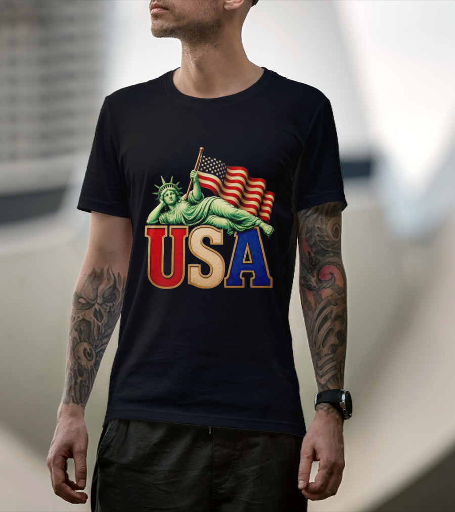 Statue Of Liberty USA Flag Patriotic T-Shirt