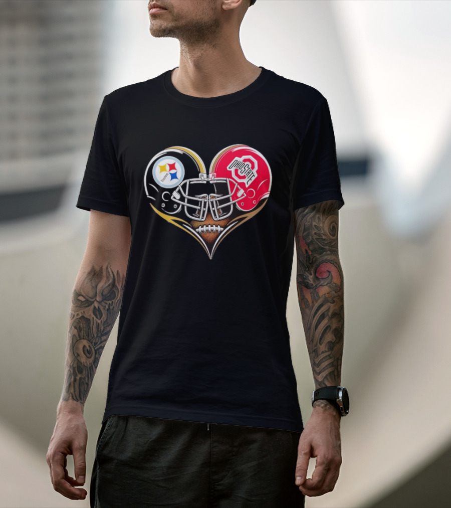 Steelers Ohio State Buckeyes Heart Helmet Fan Love T-Shirt
