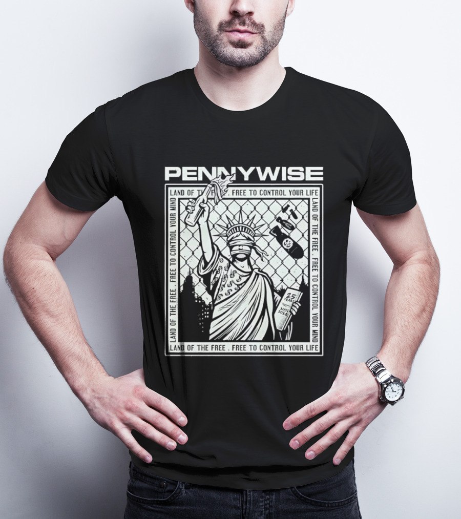 Pennywise Land Of The Free Liberty 25 Years 2001 2026 Control Your Mind Statue Bomb T-Shirt