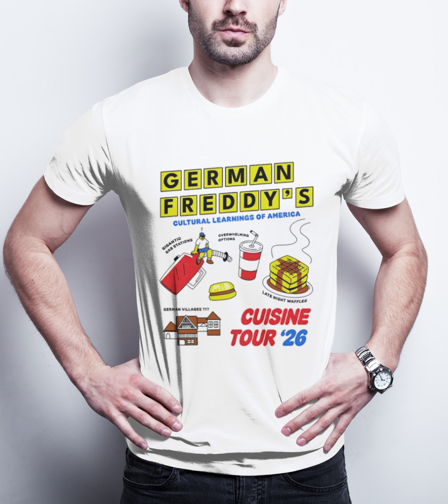 German Freddy's Cultural Learnings Of America Cuisine Tour '26 Village Fest Waffle Burger Soda T-Shirt