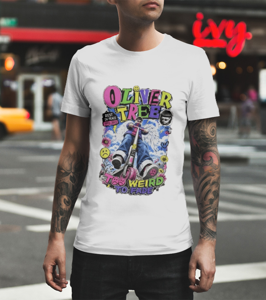 Oliver Tree Rest In Peace 1993 2023 Too Weird To Fade Angel Wings Scooter Floral T-Shirt