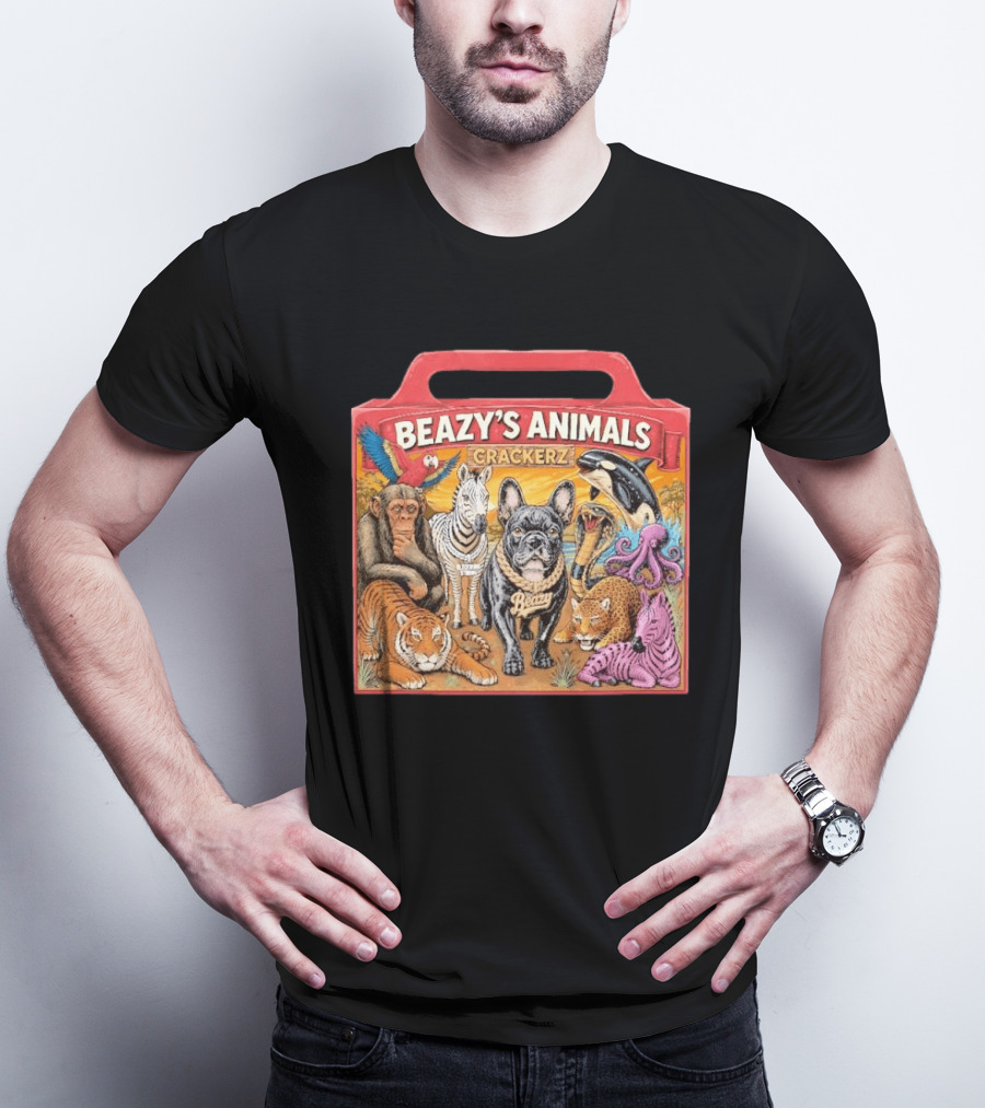 Beazy's Animals Crackerz French Bulldog Tiger Zebra Monkey Parrot Octopus T-Shirt