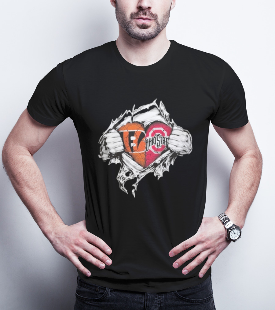 Bengals Ohio State Buckeyes Heart Tear T-Shirt