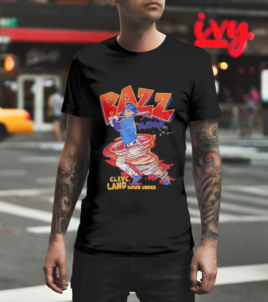 Bazz Mania Cleveland Down Under Travis Bazzana Batting Baseball T-Shirt