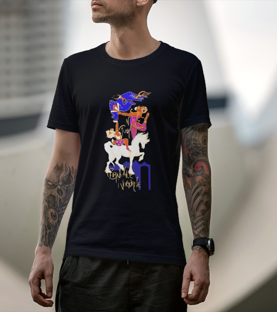 Carnivale Nocturne Jester And Horse With Vibrant Circus Animal And Bird T-Shirt