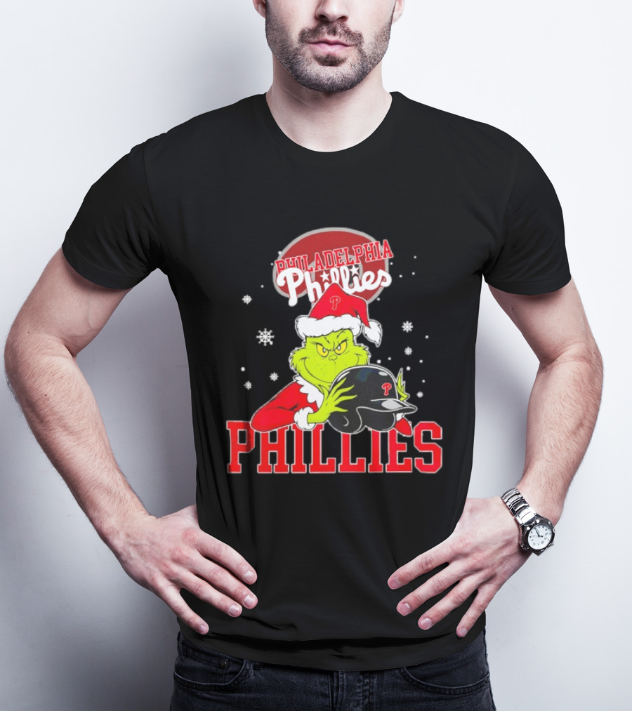 Philadelphia Phillies Grinch Hug Christmas Baseball Helmet T-Shirt