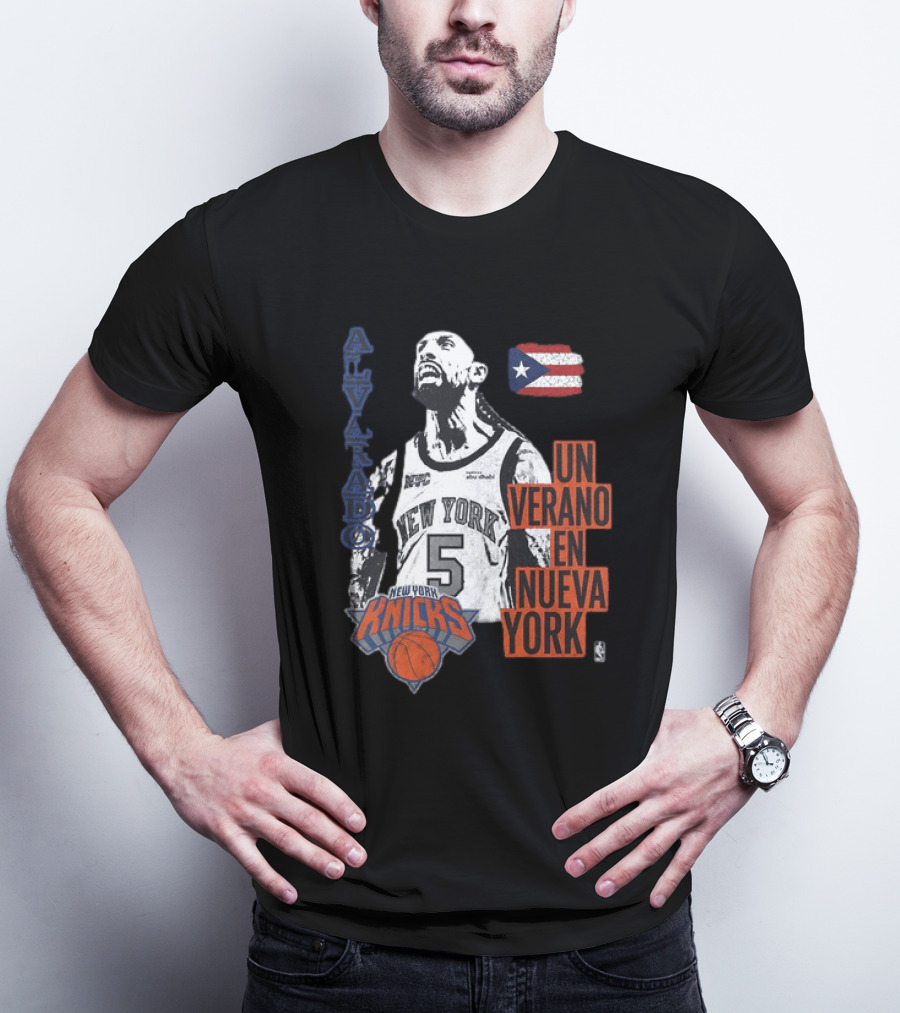 Alvarado New York Knicks NBA Un Verano En Nueva York Puerto Rico Flag 2026 T-Shirt