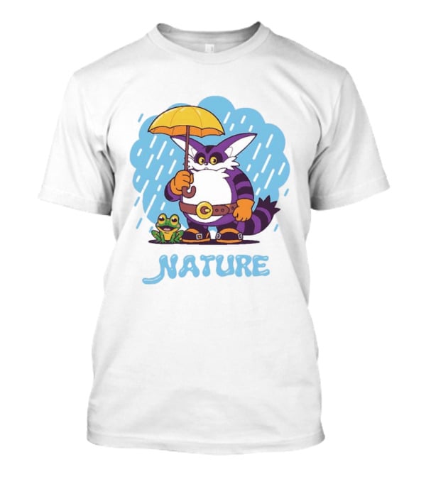 Big The Cat Froggy Nature Holding Umbrella In Rain T-Shirt