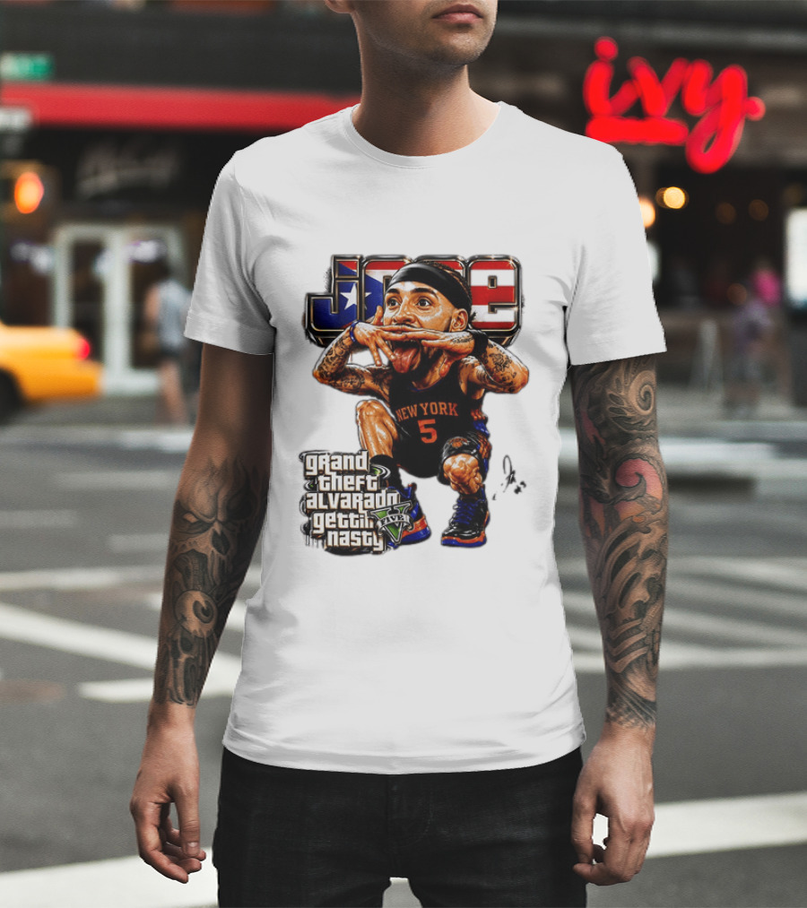 Grand Theft Alvarado New York Knicks Gettin Nasty Caricature T-Shirt