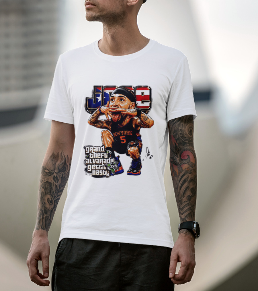 Grand Theft Alvarado New York Knicks Gettin Nasty Caricature T-Shirt