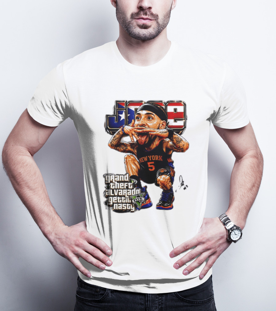 Grand Theft Alvarado New York Knicks Gettin Nasty Caricature T-Shirt