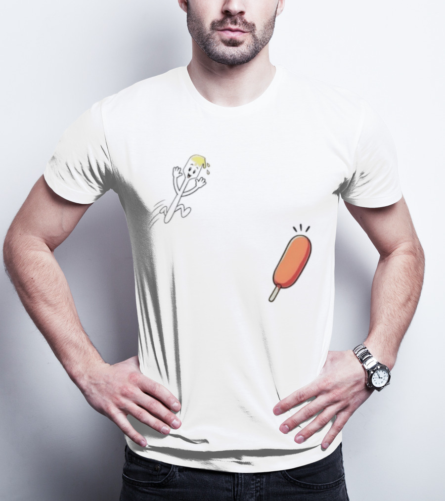 Spork Vs Corn Dog Humorous Food Chase Cartoon T-Shirt