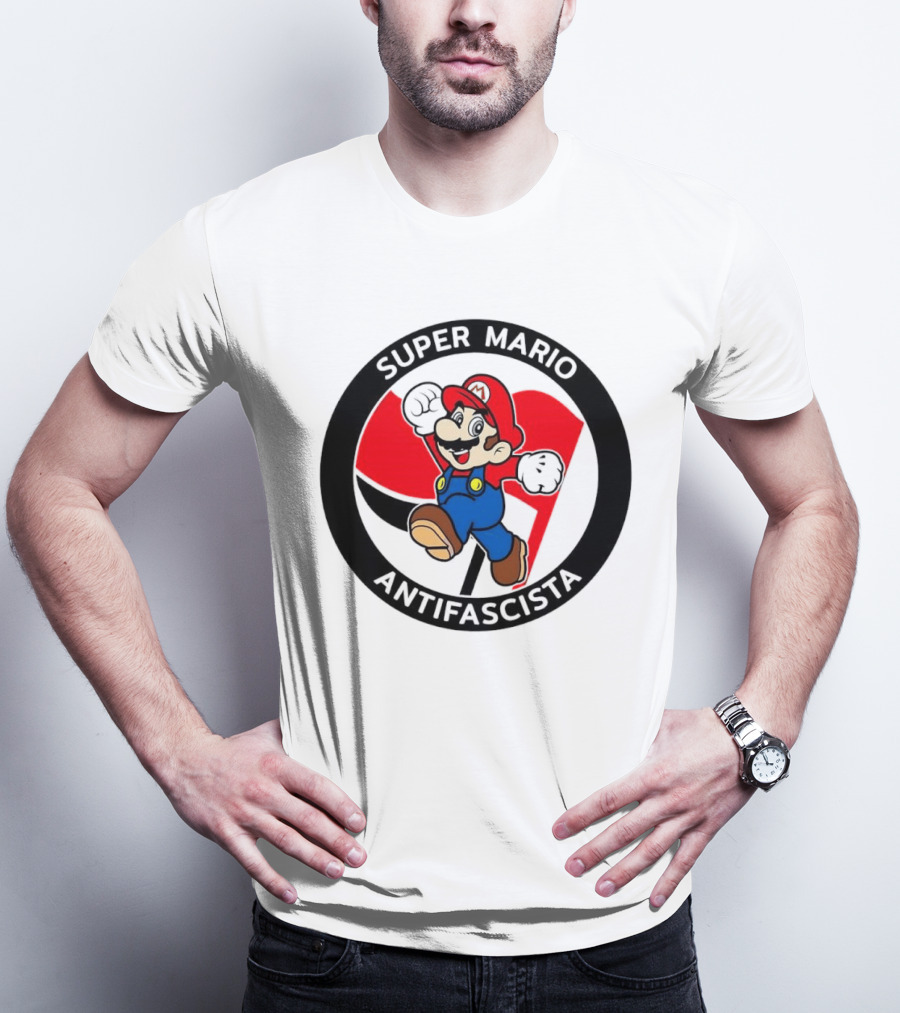 Super Mario Antifascista Red Black Flag Icon Protest T-Shirt