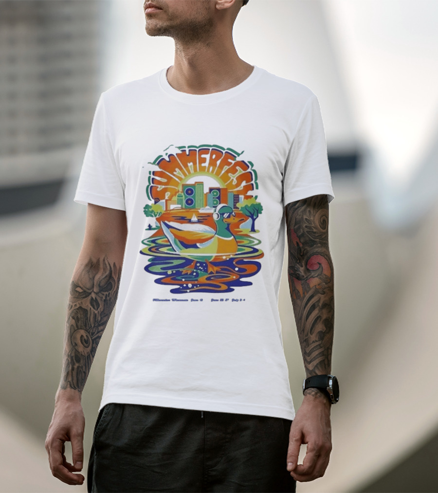Summerfest Music Festival Milwaukee June 18 20 2026 Duck Art With Headphones Cityscape T-Shirt