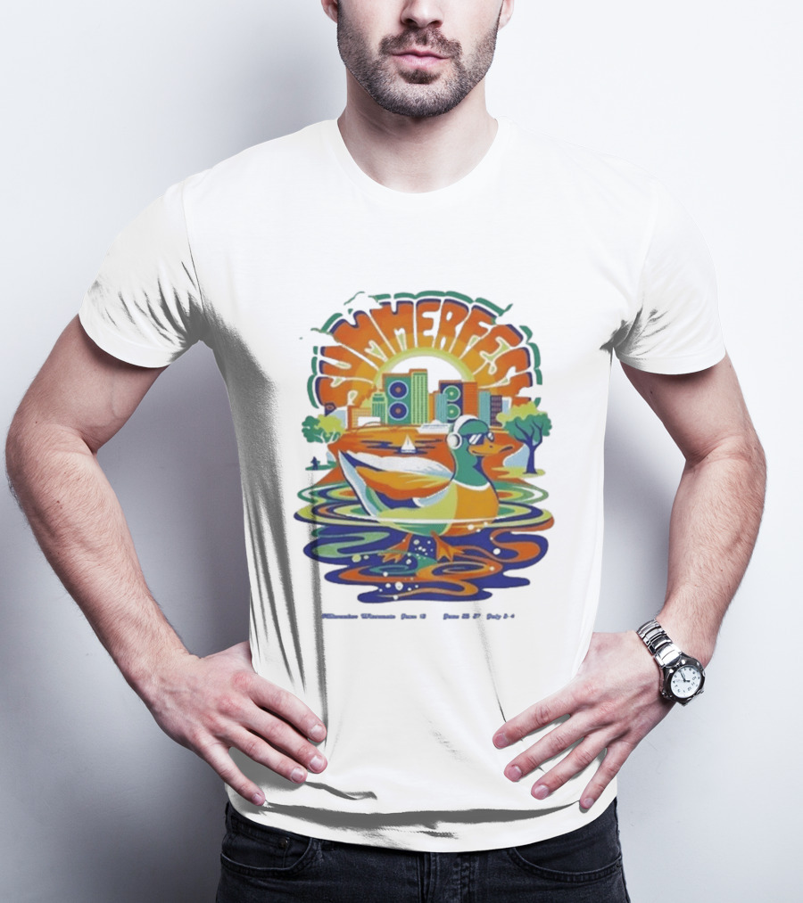 Summerfest Music Festival Milwaukee June 18 20 2026 Duck Art With Headphones Cityscape T-Shirt