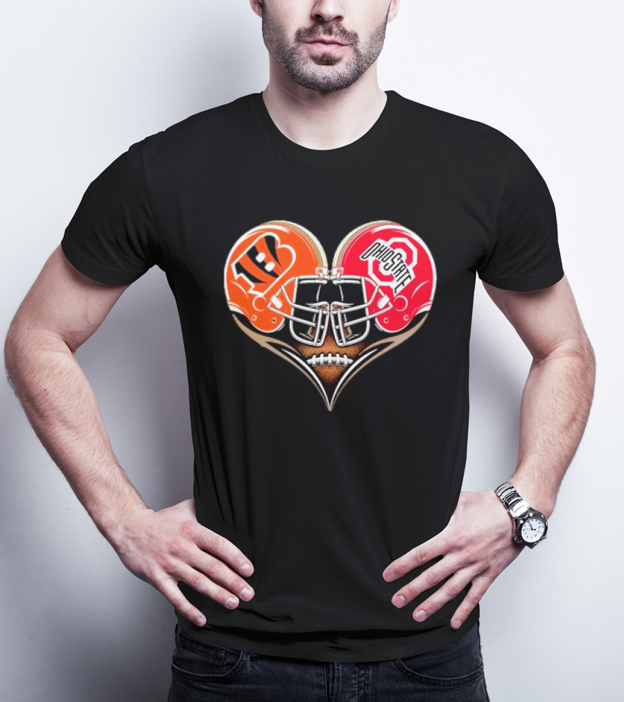 Bengals Ohio State Buckeyes Heart Helmet Football Love T-Shirt