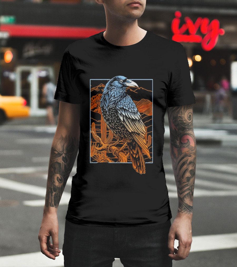 Raven In Southwest Desert Landscape Wildlife Nature Scene T-Shirt