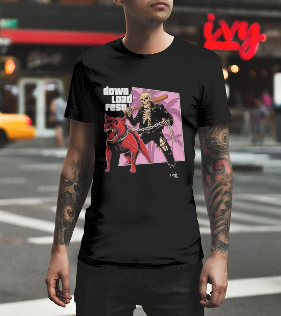 Download Fest Skeleton With Dog Baseball Bat June 2026 Grand Fest Auto GTA T-Shirt