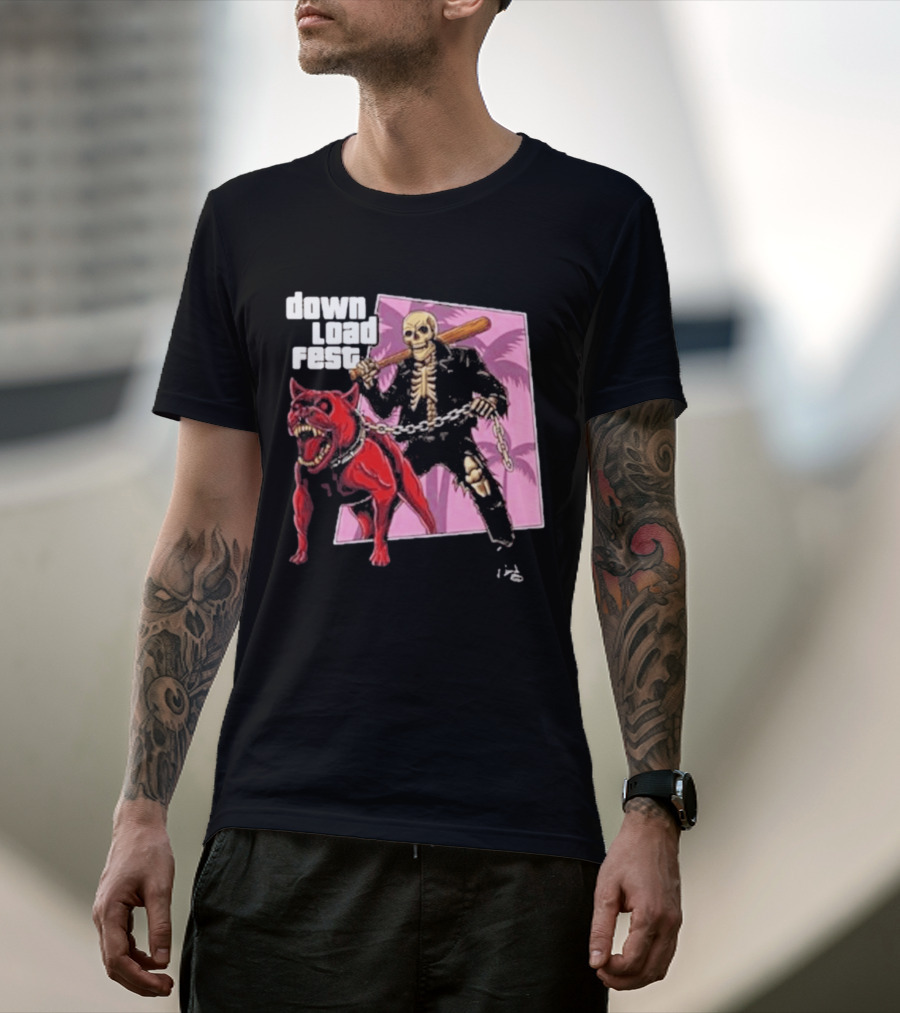 Download Fest Skeleton With Dog Baseball Bat June 2026 Grand Fest Auto GTA T-Shirt