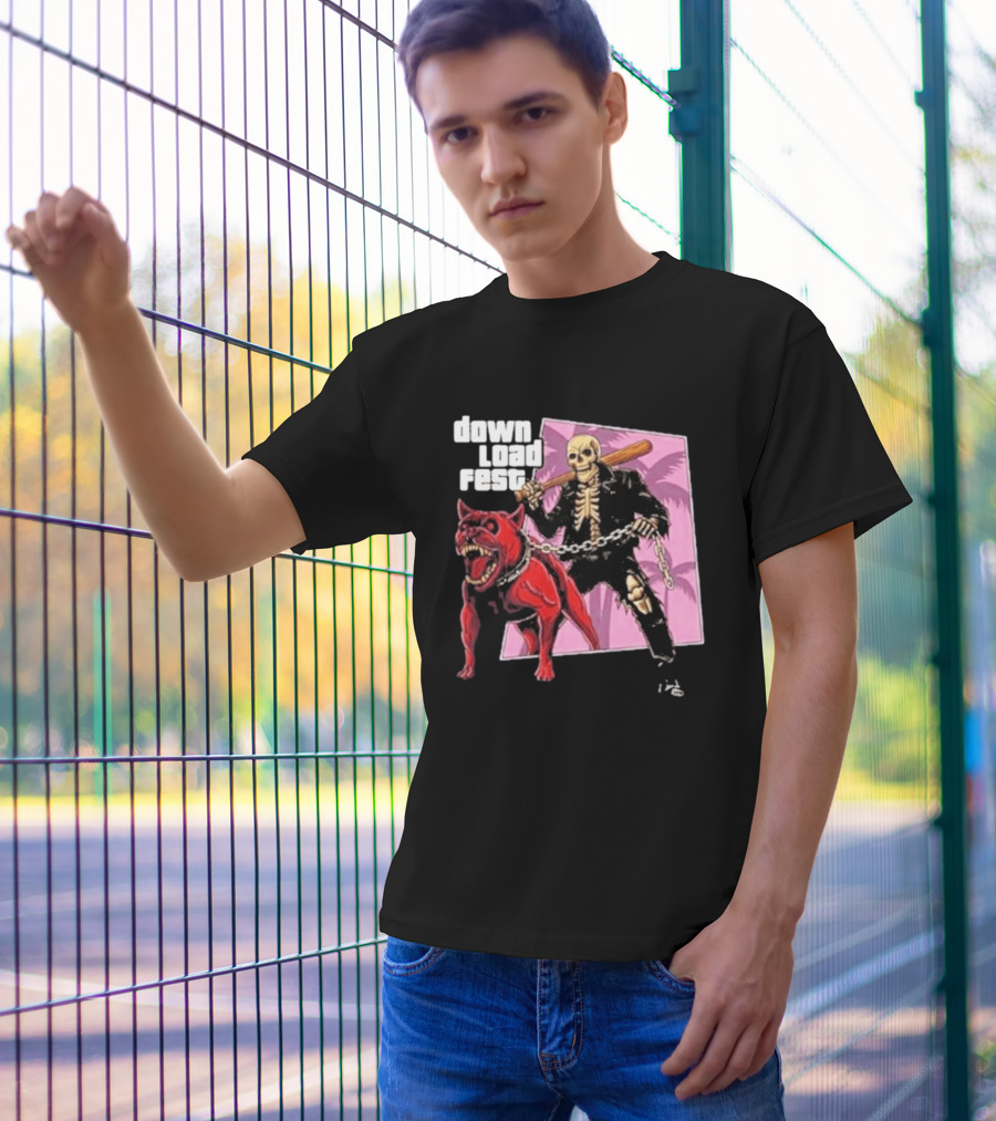 Download Fest Skeleton With Dog Baseball Bat June 2026 Grand Fest Auto GTA T-Shirt