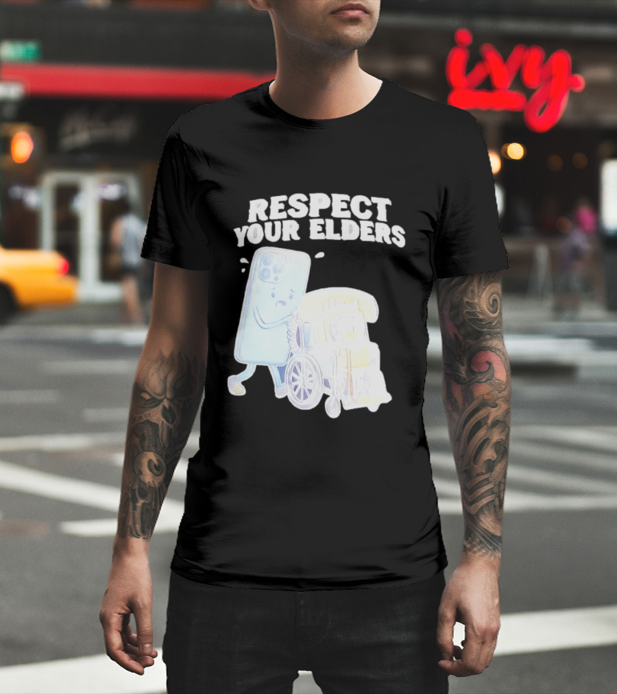 Respect Your Elders Smartphone And Vintage Telephone T-Shirt