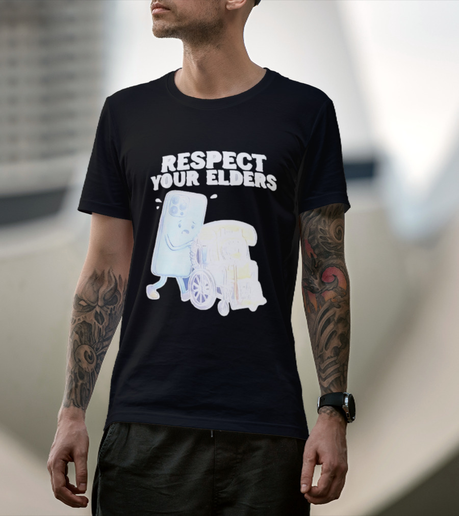 Respect Your Elders Smartphone And Vintage Telephone T-Shirt
