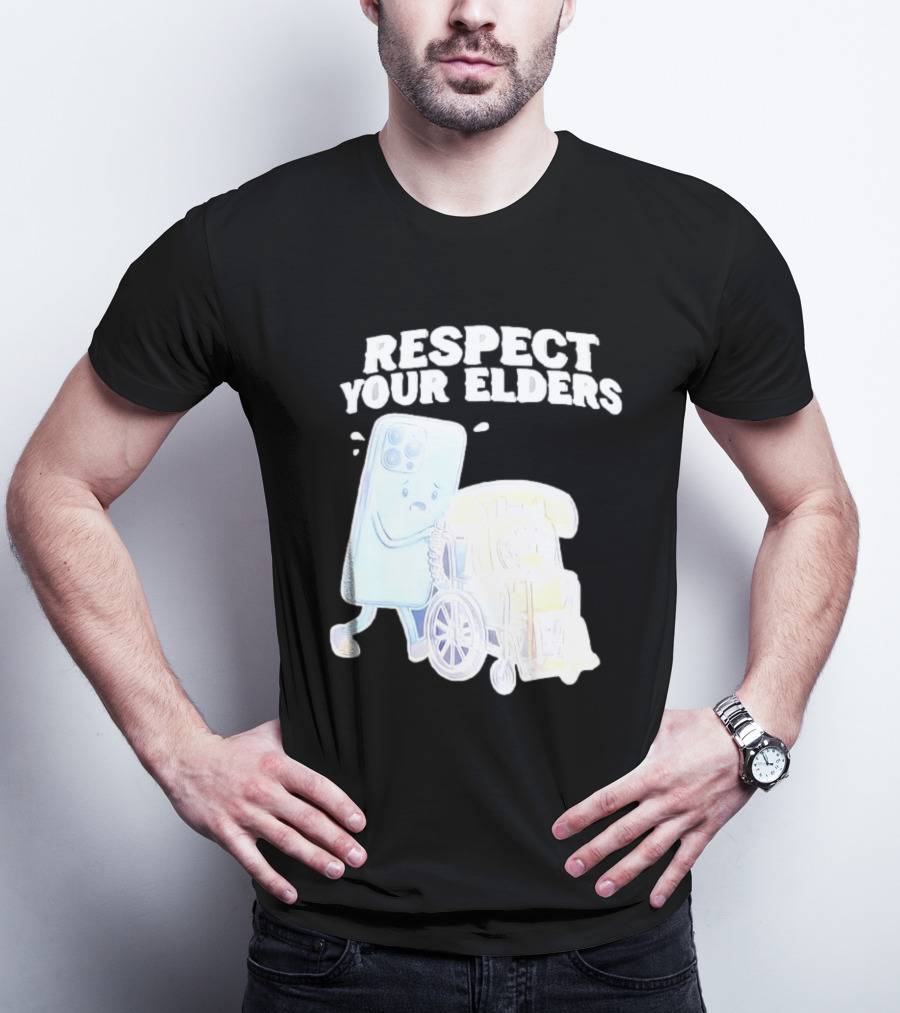 Respect Your Elders Smartphone And Vintage Telephone T-Shirt