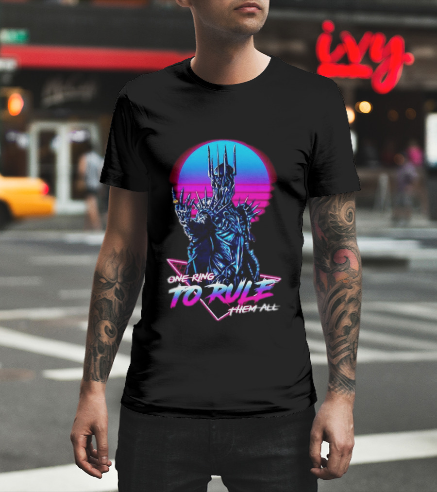 Sauron One Ring To Rule Them All Retro Pink Neon Lord Of The Rings T-Shirt