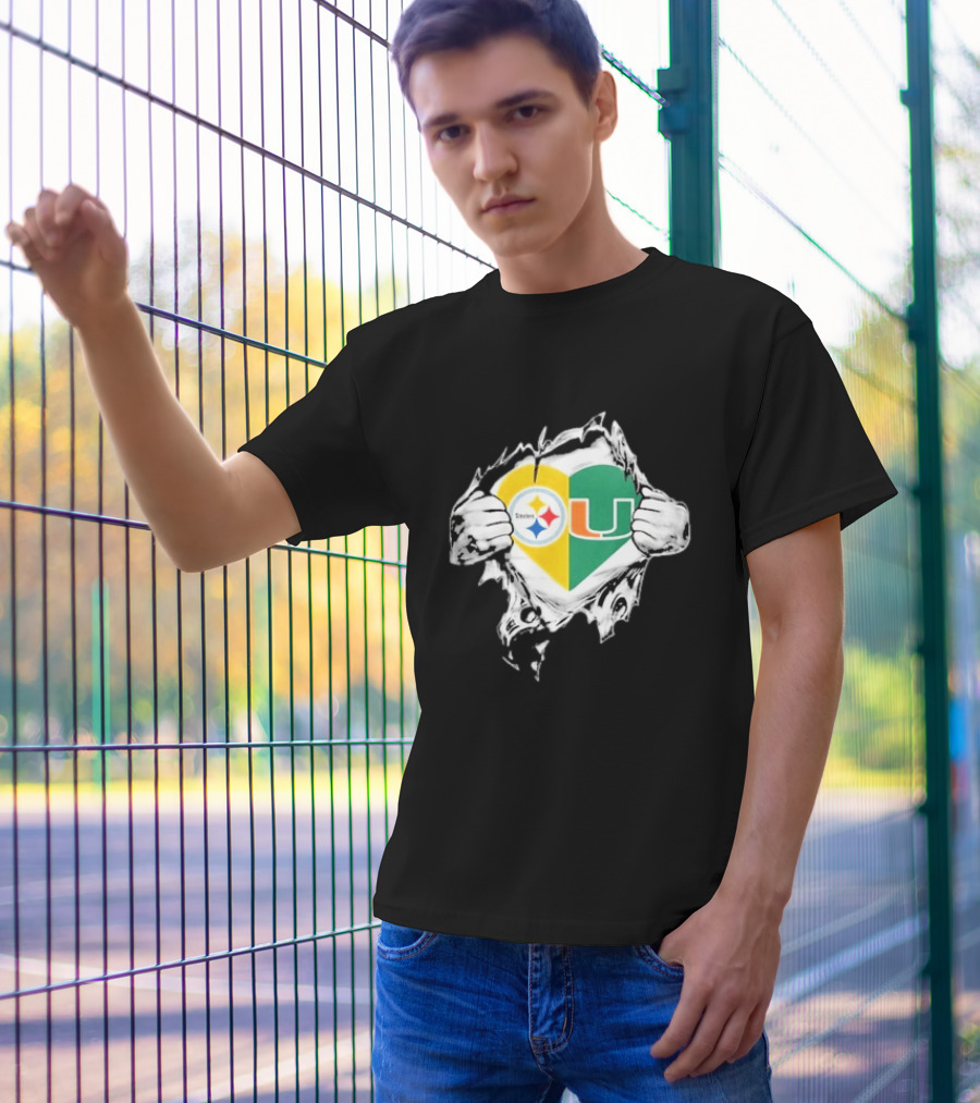 Steelers Miami Hurricanes Heart In My DNA Hands Football Fan Pride T-Shirt