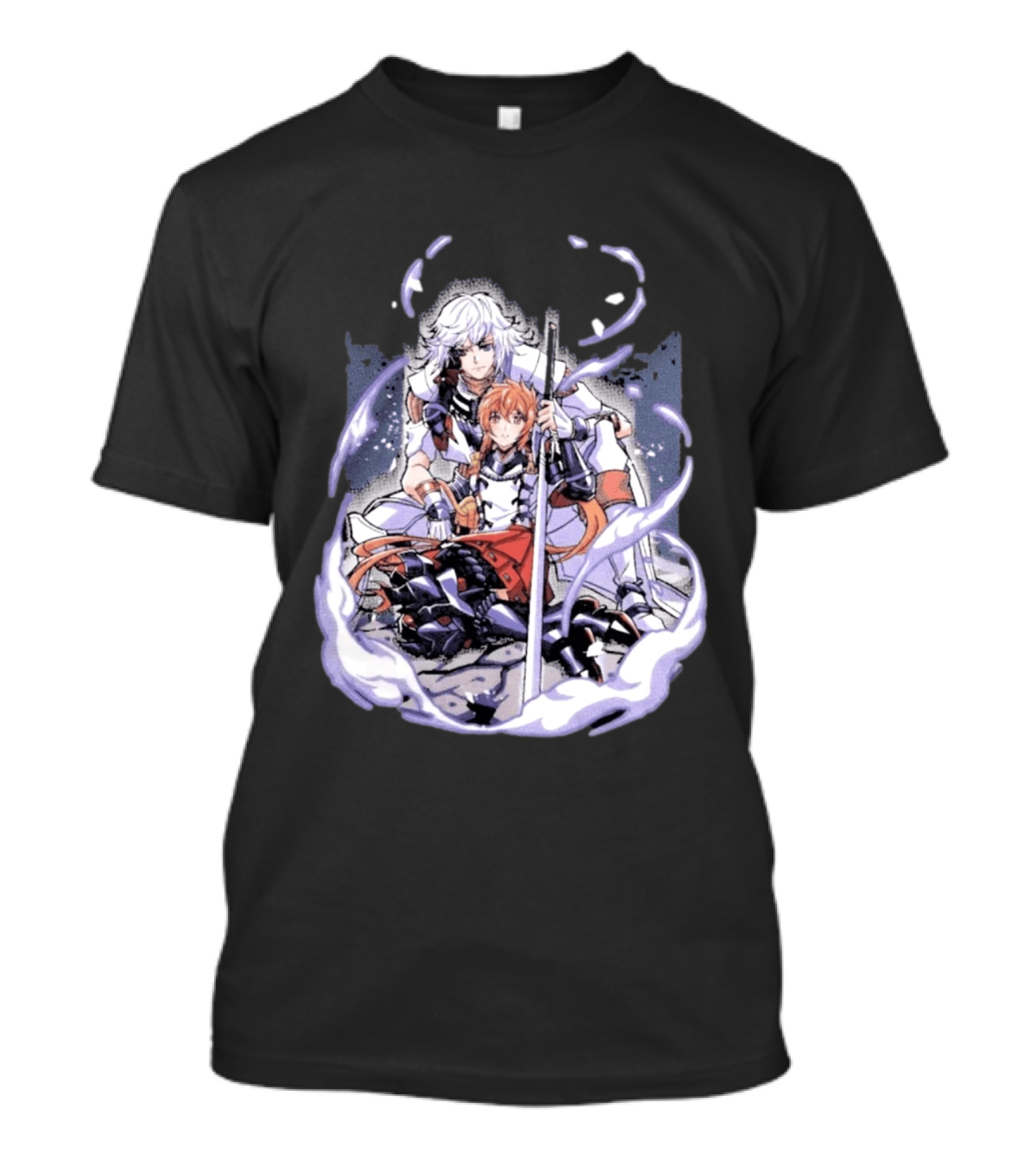 Tragic Couple Heart Anime Fantasy Duo With Sword And Armor T-Shirt
