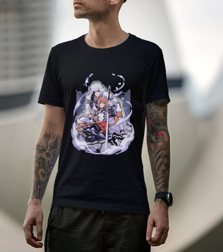 Tragic Couple Heart Anime Fantasy Duo With Sword And Armor T-Shirt