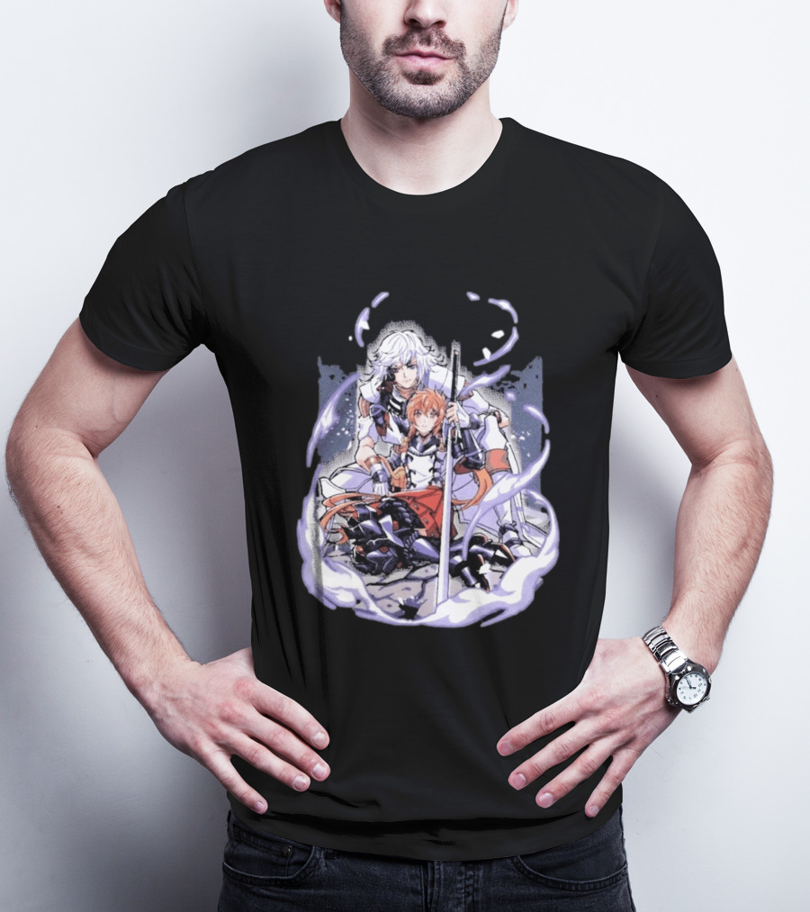 Tragic Couple Heart Anime Fantasy Duo With Sword And Armor T-Shirt