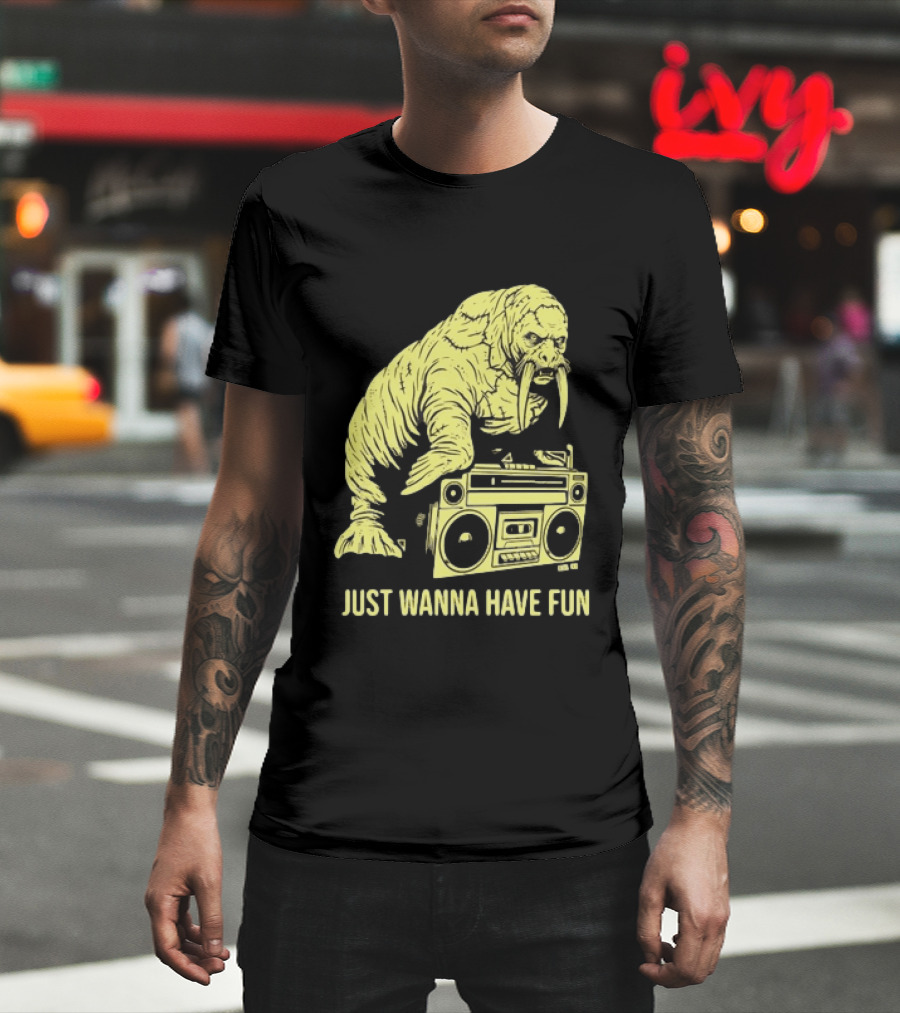 Walrus DJ Just Wanna Have Fun With Boombox T-Shirt