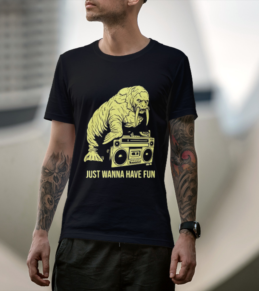 Walrus DJ Just Wanna Have Fun With Boombox T-Shirt