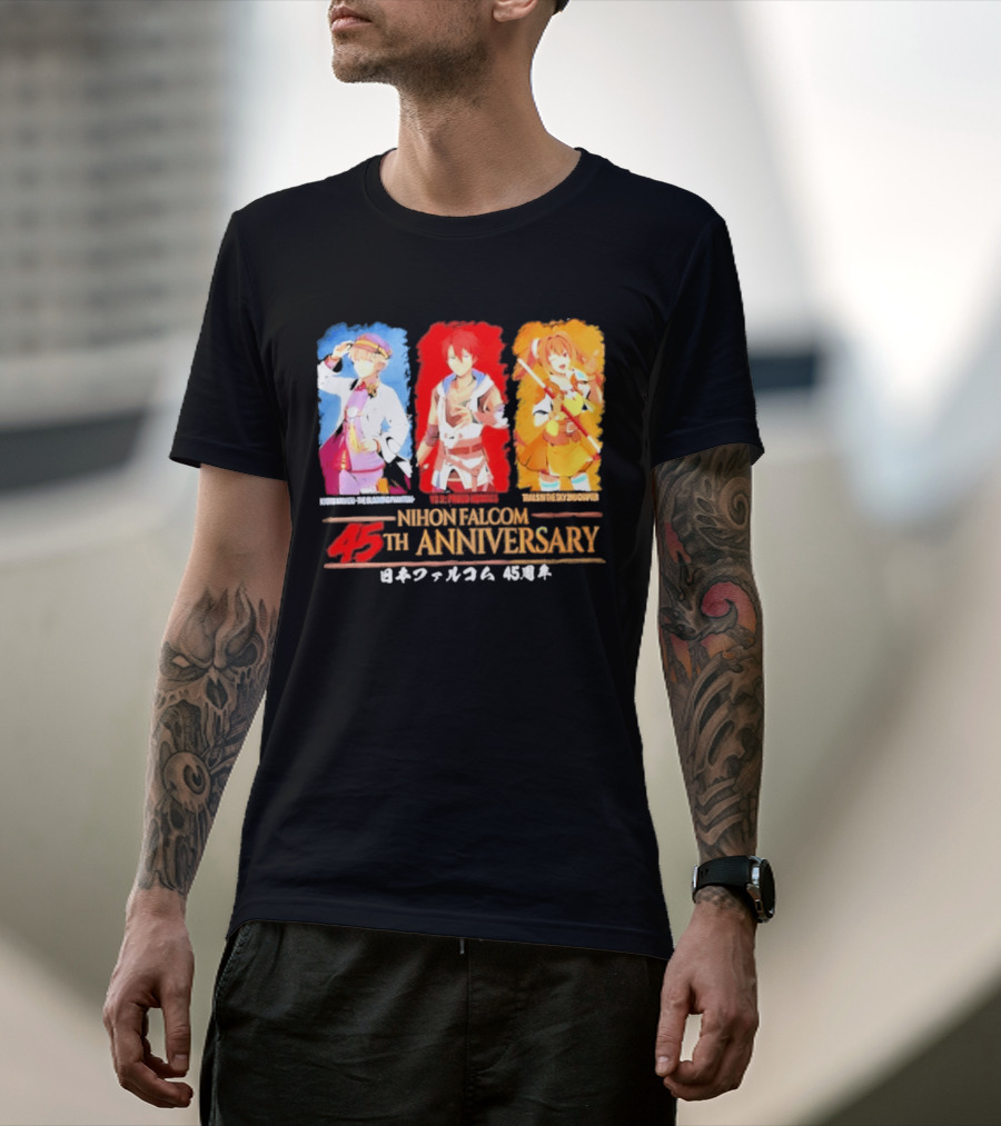 Nihon Falcom 45th Anniversary Characters Illustration In Japanese T-Shirt