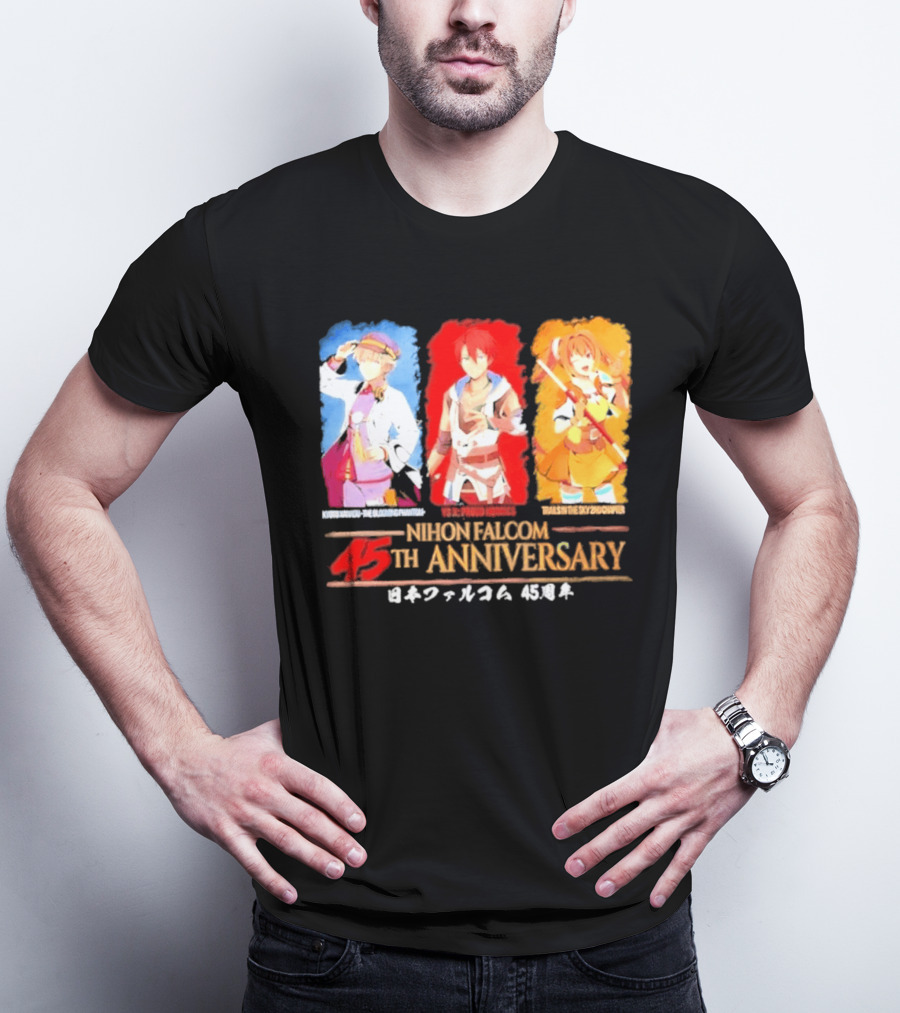 Nihon Falcom 45th Anniversary Characters Illustration In Japanese T-Shirt