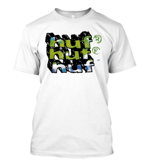 Huf Hand Stacked Triple Logo Green Blue Black T-Shirt